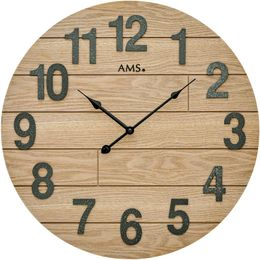 AMS Unisex AMS Wanduhr &raquo;W9617&laquo; Quarzuhr,&Oslash; ca50 cm,eichefarben, Wohnzimmer, Esszimmer,K&uuml;che,Flur braun &Oslash; 50cm