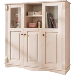 OTTO home Highboard &raquo;Teresa&laquo; Ma&szlig;e (B/T/H): 119/40/120 cm, Vitrine, T&uuml;ren mit Glaseins&auml;tzen, aus massiver Kiefer, FSC wei&szlig; B/H/T: 119cm x 120cm x 40cm,