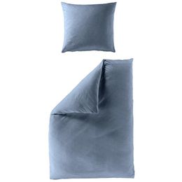 Bierbaum Bettw&auml;sche &raquo;Senci in 135x200 oder 155x220 cm&laquo; 2 Stk. Uni Optik mit feinem Fischgr&auml;tmuster, pflegeleicht, 100% Baumwolle blau Biber, 