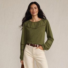 LANDS' END Flammgarn-Shirt mit Biesen-Verzierung f&uuml;r Damen, Damen, size: regular, Gr&uuml;n, Baumwolle, by Lands' End