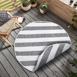 OTTO home Teppich &raquo;Alan Wendeteppich&laquo; rund 5 mm H&ouml;he Beidseitig nutzbar, Streifen, Scandi, wetterfest, f&uuml;r In- und Outdoor grau Kunstfaser &Oslash; 200cm 1 