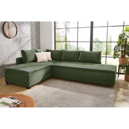 Jockenh&ouml;fer Ecksofa &raquo;Madrid L-Form, B: 306 cm, Liegefl. 180x200 cm, Dauerschl&auml;fer&laquo; mit Bettfuntkion, Bettkasten, Topper & Regal, Boxspringbettaufbau gr&uuml;n Korpus: 