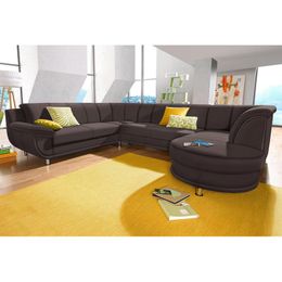 Trendmanufaktur Wohnlandschaft &raquo;Rondo, wahlweine mit Federkern, Breite 320cm, U-Form&laquo; inkl.Federkern und mit Bettfunktion braun Softlux -Kunstleder;