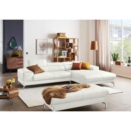 W.Schillig Polsterhocker &raquo;piedroo&laquo; F&uuml;&szlig;e in Chrom gl&auml;nzend wei&szlig; Longlife Xtra-Leder Z59: Glattleder mit modischer Pr&auml;gung. Hautst&auml;rke 0, 9 - 1, 1 mm B/