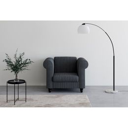 Chesterfield-Sessel &raquo;Felix II in Breit-Cord&laquo; mit R&uuml;ckenlehne 3-fach verstellbar, Beine Massivholz, Sitzh&ouml;he 46 cm grau Cord, Ohne Kn&ouml;pfe, B/H/T: 111cm