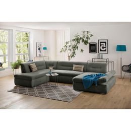 Home Affaire Wohnlandschaft &raquo;Avesa U-Form&laquo; Wahlweise mit Armteilverstellung und Bettfunktion, B/T/H: 355/216/80cm gr&uuml;n 95% Polyester, 5% Polyacryl B/H