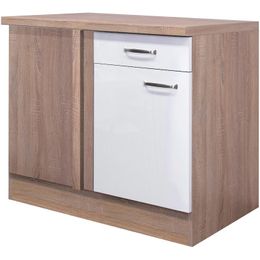 Flex-Well Eckunterschrank &raquo;Florenz&laquo; (B x H x T) 110 x 86 x 60 cm wei&szlig; Holzwerkstoff Sonoma Eiche, B/H/T: 110cm x 86cm x 57cm, Schubladen: 1 Stk. T&uuml;ren: 1 Stk.
