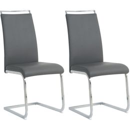 M&ouml;bilia Freischwinger (Set) 2 Stk.mit Wellenunterfederung grau Metall, Polyurethan B/H/T: 42cm x 101cm x 58cm, 2 Stk., Kunstleder Lederoptik, Bezug grau
