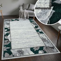 OTTO home Teppich &raquo;Florent mit Rahmen, Blumen Design&laquo; rechteckig 9 mm H&ouml;he Floral, detailreiche Bl&uuml;ten, meliert, elegant, Wohnzimmer grau Kunstfaser B