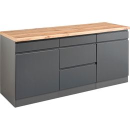 KOCHSTATION Unterschrank &raquo;KS-Bruneck&laquo; >>Bruneck<< 180 cm breit, f&uuml;r viel Stauraum, hochwertige MDF-Fronten grau Holzwerkstoff graphit, B/H/T: 180cm x 