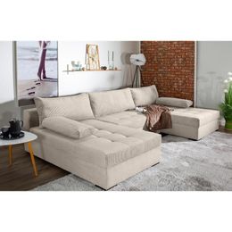 Collection AB Wohnlandschaft &raquo;Josy U-Form, B: 307 cm&laquo; Schlaffunktion & Bettkasten, Federkern beige 100%Polyester B/H/T: 307cm x 41cm x 161cm, Cord, 
