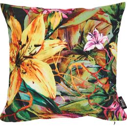 done. Dekokissen &raquo;Velour Print Yellow Lily&laquo; Beidseitig bedruckte Kissenh&uuml;le ohne F&uuml;llung, 1 St&uuml;ck bunt Polyester B/L: 65cm x 65cm, 1 Stk.