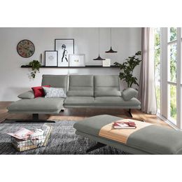 W.Schillig Ecksofa &raquo;broadway, Designsofa mit tollem Sitzkomfort&laquo; Sitztiefenverstellung, Kopfteil- & Seitenteilverstellung, Breite 291cm grau Stoff S37
