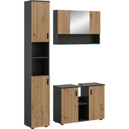 Welltime Badm&ouml;bel-Set &raquo;MANI, 3-tlg. Badkombination, Paneeloptik&laquo; Set, Set, best, aus: 1Badschrank,1Spiegelschrank,1Waschbeckenunterschrank, 3 Stk. tlg