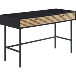Salesfever Schreibtisch im Scandi Design, Konsolentisch schwarz MDF, Eiche Echtholzfurnier, Metall B/H/T: 120cm x 75cm x 50cm, Schwarz/Eiche 