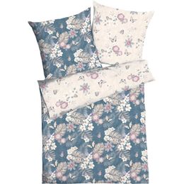 Kaeppel Wendebettw&auml;sche &raquo;Pina Colada&laquo; 2 Stk. blau Mako-Satin, Obermaterial: 100% Baumwolle B/L: 135cm x 200cm, 1 Stk., 1 Stk., Mako-Satin, B/L: 80cm x 80cm, 2