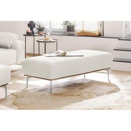 W.Schillig Polsterhocker mit elegantem Holzsockel, F&uuml;&szlig;e in Chrom gl&auml;nzend, Breite 150 cm wei&szlig; Longlife Xtra-Leder Z73: Naturwalkleder der Luxusklasse 