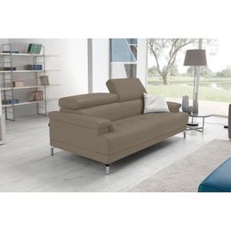 Egoitaliano 2,5-Sitzer &raquo;Soul, Design und Sitzkomfort auf hohem Niveau, tolle Details&laquo; inkl. Kopfteilverstellung f&uuml;r noch mehr Komfort, Designfu&szlig; grau Leder &raquo;BULL&laquo;