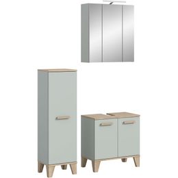 Welltime Badm&ouml;bel-Set &raquo;MINTTU, 3-teilige moderne Badkombi im SCANDI-Look, inkl. Beleuchtung&laquo; bestehend aus: Midischrank, Waschbeckenunterschrank & 