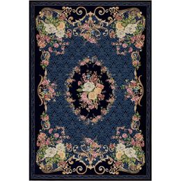 Theko Teppich &raquo;Flomi Floral&laquo; rechteckig 3 mm H&ouml;he gewebt, Blumen Design, ideal im Wohnzimmer & Schlafzimmer blau Baumwolle, Kunstfaser B : 70cm 1 Stk.
