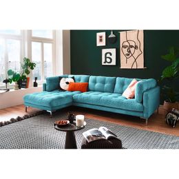 Trends by HG Ecksofa &raquo;Landau L-Form&laquo; in Cord-Stoff mit Metallfu&szlig; blau B/H/T: 275cm x 75cm x 158cm, Cord, Recamiere links