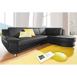 Trendmanufaktur Ecksofa &raquo;Rondo, zeitlos und elegant, bequem, L-Form&laquo; wahlweise mit Federkern, wahlweise mit Bettfunktion schwarz Softlux -Kunstleder;