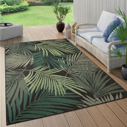 Paco Home Teppich &raquo;Ostende 534&laquo; rechteckig 4 mm H&ouml;he Flachgewebe, Motiv Palmenbl&auml;tter, In- und Outdoor geeignet, Wohnzimmer schwarz Polypropylen B : 120cm 1 Stk