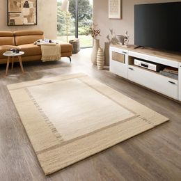 Theko Wollteppich &raquo;Origin Loop 5&laquo; rechteckig 10 mm H&ouml;he handgetuftet, reine Schurwolle, Unifarben, mit Bord&uuml;re beige Schurwolle B : 250cm 1 Stk., 10mm