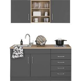 KOCHSTATION Pantryk&uuml;che &raquo;KS-Mali&laquo; Breite 150 cm, wahlweise mit E-Ger&auml;ten grau B/H/T: 150cm x 200cm x 60cm,mit E-Ger&auml;ten, Kochmulde