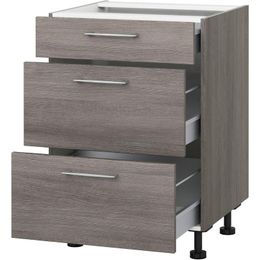 KOCHSTATION Kochfeldumbauschrank &raquo;KS-Trea U2AS60-H&laquo; mit drei Schubk&auml;sten, Breite 60 cm, H&ouml;he 75 cm grau eichefarben grau, B/H/T: 60cm x 75cm x 56cm, 