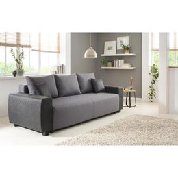 OTTO home Schlafsofa &raquo;Bella, B: 241 cm, Liegefl. 142x194 cm&laquo; Schlaffunktion, Bettkasten & 2 Zierkissen, Federkern grau Struktur fein/Luxus-Microfaser 