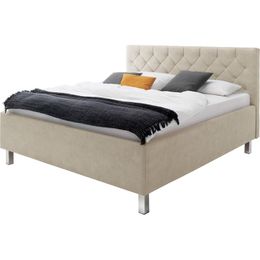 Meise M&ouml;bel meise.m&ouml;bel Polsterbett &raquo;San Remo&laquo; mit Bettkasten beige Liegefl&auml;che L&auml;nge B: 200cm x 180cm, Webstoff Metallfu&szlig;: chromoptik, H&ouml;he Bettseite: 55cm, ohne