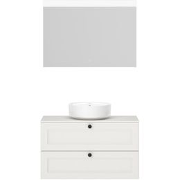Nobilia Badm&ouml;bel-Set &raquo;Cascada&laquo; Set, inkl. Aufsatzwaschbecken und beleuchtetem Spiegel mit Touch-Sensor, 2 Stk. tlg. wei&szlig; B/H/T: 100cmcm x 184cmcm x 