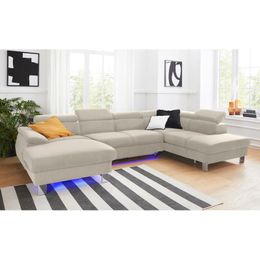 COTTA Wohnlandschaft &raquo;Komaris U-Form, B: 320 cm&laquo; mit Kopfteilverstellung, optional Schlaffunktion, Bettkasten & Licht grau Microfaser PRIMABELLE (100%