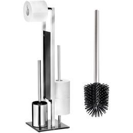 Wenko WC-Garnitur &raquo;Rivalta&laquo; Set aus Edelstahl Sicherheitsglas Toilettenpapierhalter & WC-B&uuml;rstenhalter mit WC-B&uuml;rste & Ersatzb&uuml;rste silber Edelstahl, 