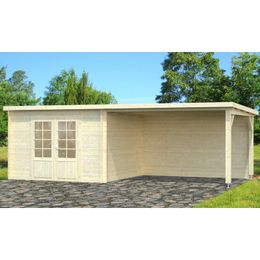 Palmako Gartenhaus &raquo;Ella&laquo; 8,7+10,0 m&sup2;, mit Anbaudach beige Massivholz ohne Fu&szlig;boden, ohne Dacheindeckung