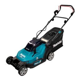 Makita Akkurasenm&auml;her &raquo;DLM432PT2&laquo; mit 2 Akkus 18V/5 Ah LXT, und Doppel-Schnellladeger&auml;t blau Durch speziell geformte Front merklich weniger Kraftaufwand beim
