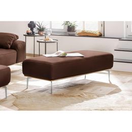 W.Schillig Polsterhocker mit elegantem Holzsockel, F&uuml;&szlig;e in Chrom gl&auml;nzend, Breite 150 cm braun Longlife Xtra-Leder Z73: Naturwalkleder der Luxusklasse