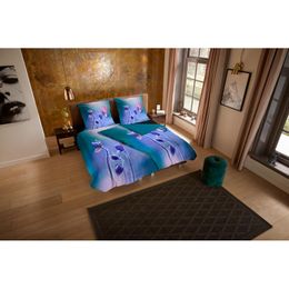 PURE luxury collection Wendebettw&auml;sche &raquo;Davine&laquo; 2 Stk. Mikrofaser, 135x200, Pflegeleicht, Rei&szlig;verschluss, Wendeoptik, Petrol blau Microfaser, 