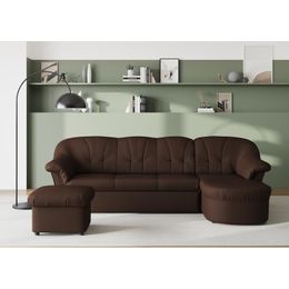 DOMO collection Ecksofa &raquo;Pegnitz, elegante R&uuml;ckensteppung, kompakte Stellma&szlig;e 238/141cm, L-Form&laquo; wahlweise mit Bettfunktion braun 100% Polyester B/H/T