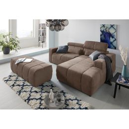 DOMO collection Ecksofa &raquo;BRANDON inkl. Kopfteilverstellung, 214x100x80 cm, L-Form&laquo; Mit Kopfteilverstellung, auch in Leder und Cord, L-Form braun 95% 
