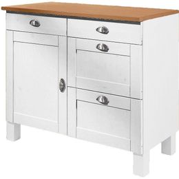 Home Affaire Unterschrank &raquo;Oslo&laquo; 100 cm breit, in 2 Tiefen, mit 23 mm Arbeitsplatte, 2 Schubk&auml;sten gelb Massivholz cremefarben, B/H/T: 100cm x 85cm x 