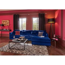 Home Affaire Ecksofa &raquo;Renesse L-Form&laquo; lose Kissen, Keder an Sitzkissen blau Samtvelours 100% Polyester;Luxus-Microfaser ALTARA NUBUCK (100% Polyester)