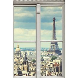 queence Leinwandbild &raquo;Paris&laquo; Fensterblick Paris Stadt 1 Stk. tlg. Premium-Leinwandstoff beige Canvas, Holzrahmen B/H/T: 60cm x 90cm x 90cm, rechteckig