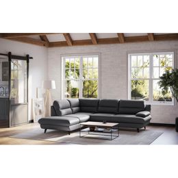 COTTA Ecksofa &raquo;Pike L-Form, B: 266 cm&laquo; optional Schlaffunktion & Bettkasten grau GEDECKTES RINDSLEDER B/H/T: 266cm x 90cm x 217cm, Leder PAMPAS, 