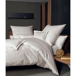 Janine Wendebettw&auml;sche &raquo;modernclassic 3912, 100% Baumwolle&laquo; 3 Stk. mit Rei&szlig;verschluss, Streifen Design beige Mako-Satin, Obermaterial: 100% Baumwolle B/L: 