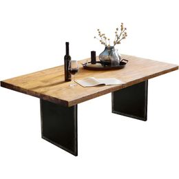 Sit Esstisch &raquo;Mainz aus recyceltem Teak mit extravagantem Metall-Wangengestell&laquo; 1 Stk. tlg. 50 mm starke Teakholzplatte & extravagantes Used-Look-