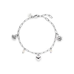 s.Oliver Damen s.Oliver Armband &raquo;Summer Charms, Muschel-Optik, Herz, Sonne&laquo; mit Zirkonia (synth.) - mit Perle (imitiert) silber 21cm, Edelstahl Perlen