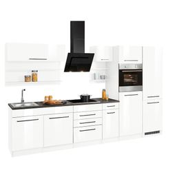 KOCHSTATION K&uuml;chenzeile &raquo;KS-Tulsa&laquo; mit E-Ger&auml;ten, Breite 330 cm, schwarze Metallgriffe, MDF Fronten wei&szlig; B/H/T: 330cm x 60cm