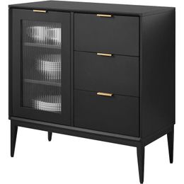 OTTO home Sideboard &raquo;Lavisha&laquo; FSC-zertifiziertes Holz kombiniert Melamin, verchromten Metallgriffen schwarz B/H/T: 80cm x 83cm x 40cm, 3 Stk., 